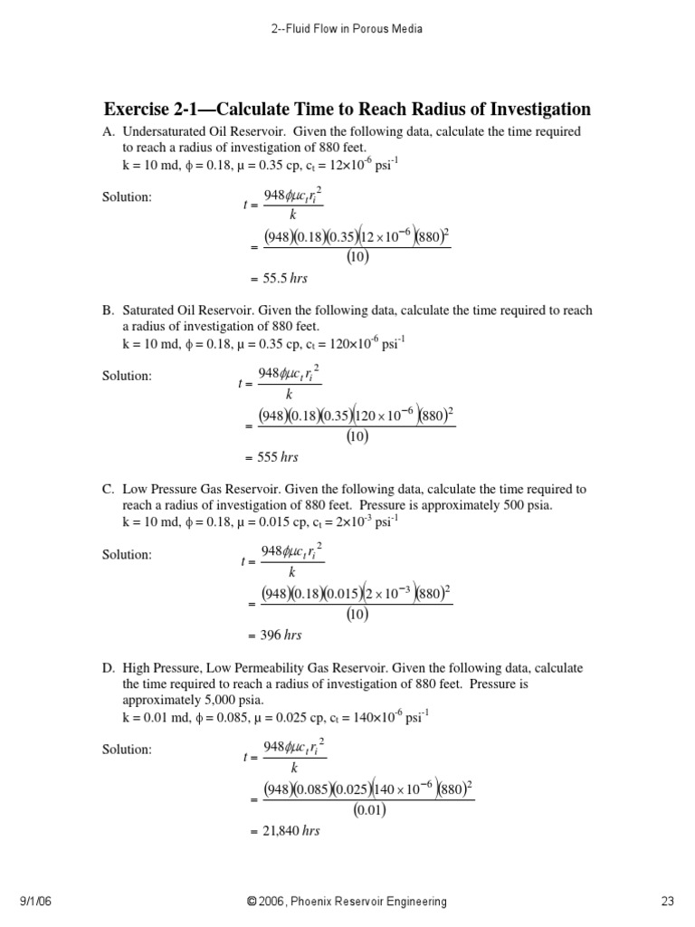 Exercise 2-1-Calculate Time To Reach Radius of Investigation | PDF ...