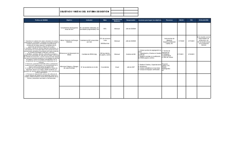 Plantilla Matriz de Objetivos y Metas | Descargar gratis PDF | Consumo ...