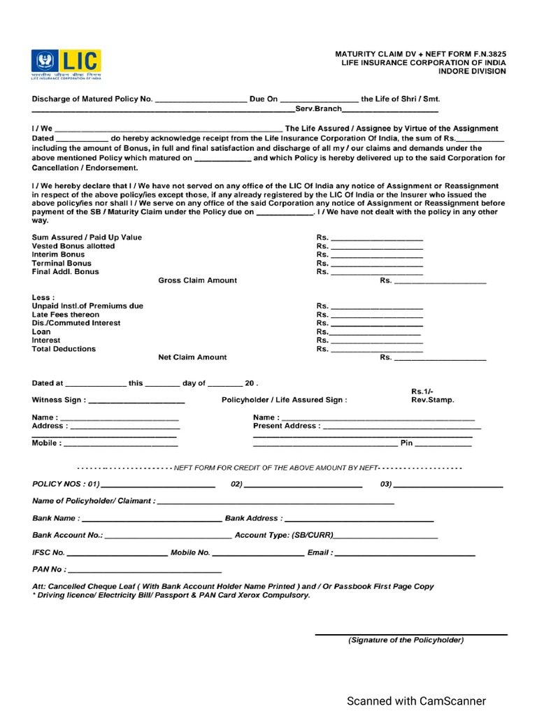 LIC MATURITY CLAIM and NEFT | PDF
