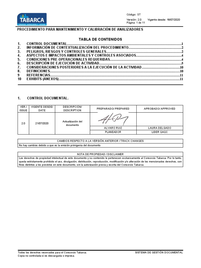 St2 - Procedimiento para Mantenimiento y Calibración de Analizadores ...