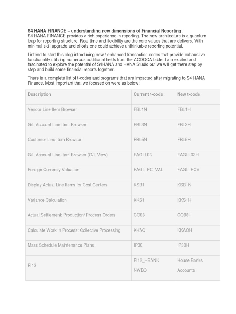 S4 HANA Finance T-Codes Guide | PDF | Depreciation | Economies