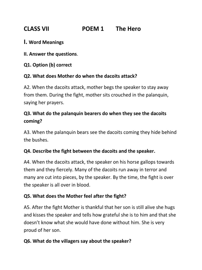 Class Vii Poem 1 The Hero I | PDF