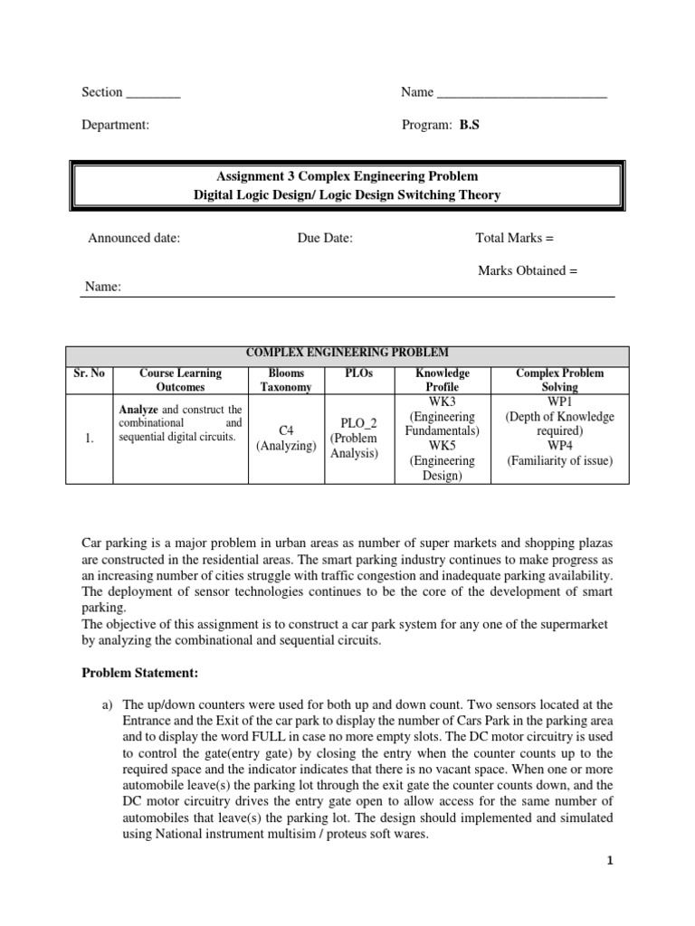 Assignment 3 Complex Engineering Problem Digital Logic Design/ Logic ...