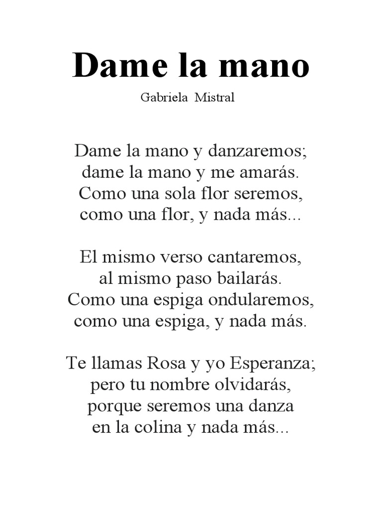 Poema "Dame la mano" de Mistral | PDF