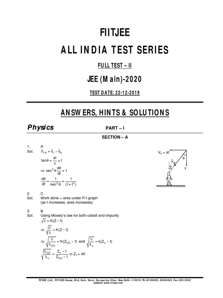 Fiitjee All India Test Series: JEE (Main) - 2020 | PDF | Physical ...