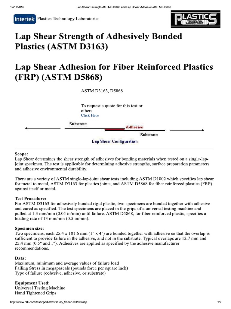 Lap Shear Strength - Test | PDF