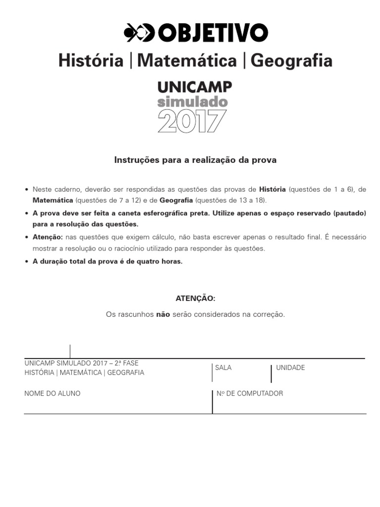 Prova Simulado Unicamp | PDF | Desperdício | Triângulo