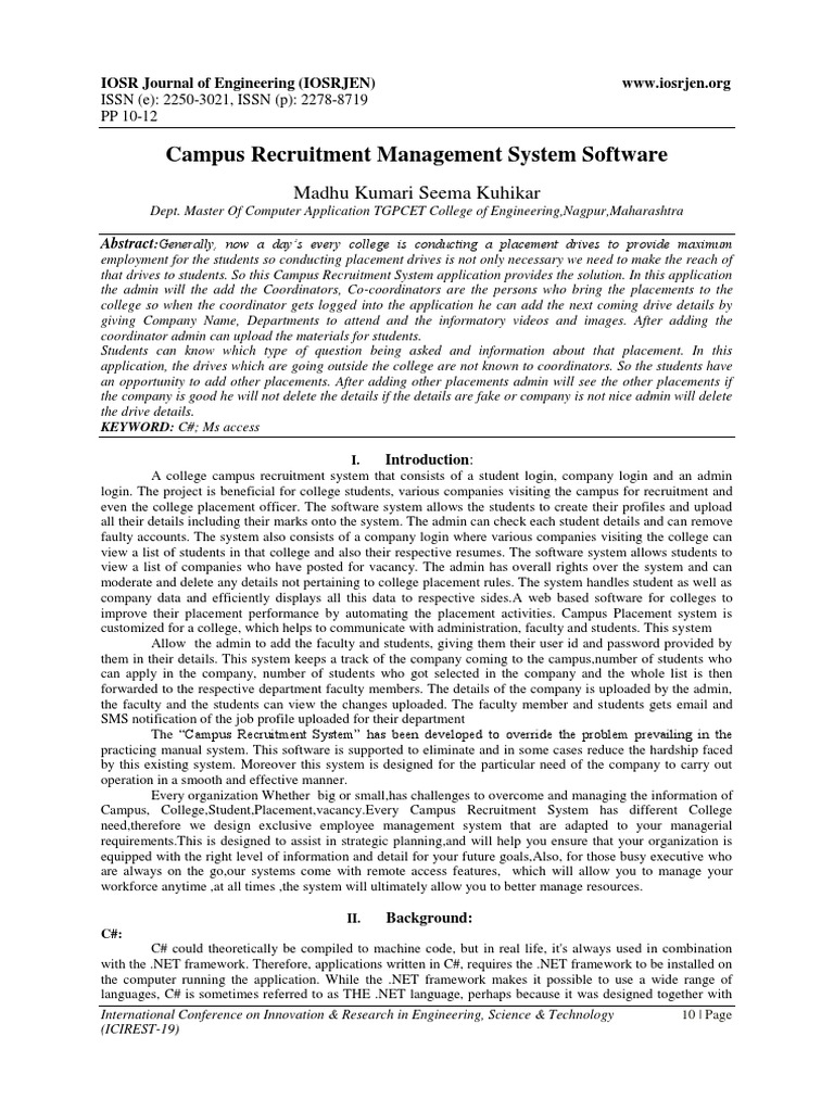 Campus Recruitment Management System Software: Madhu Kumari Seema ...