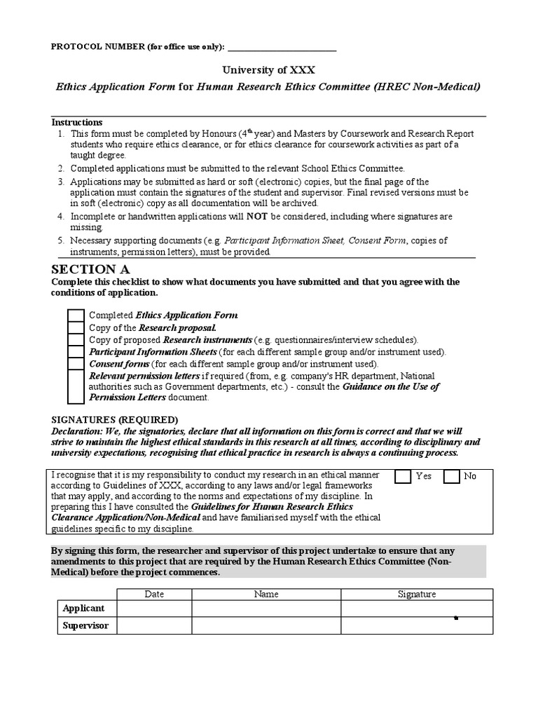 Section A: Ethics Application Form For Human Research Ethics Committee (HREC Non-Medical) | PDF ...