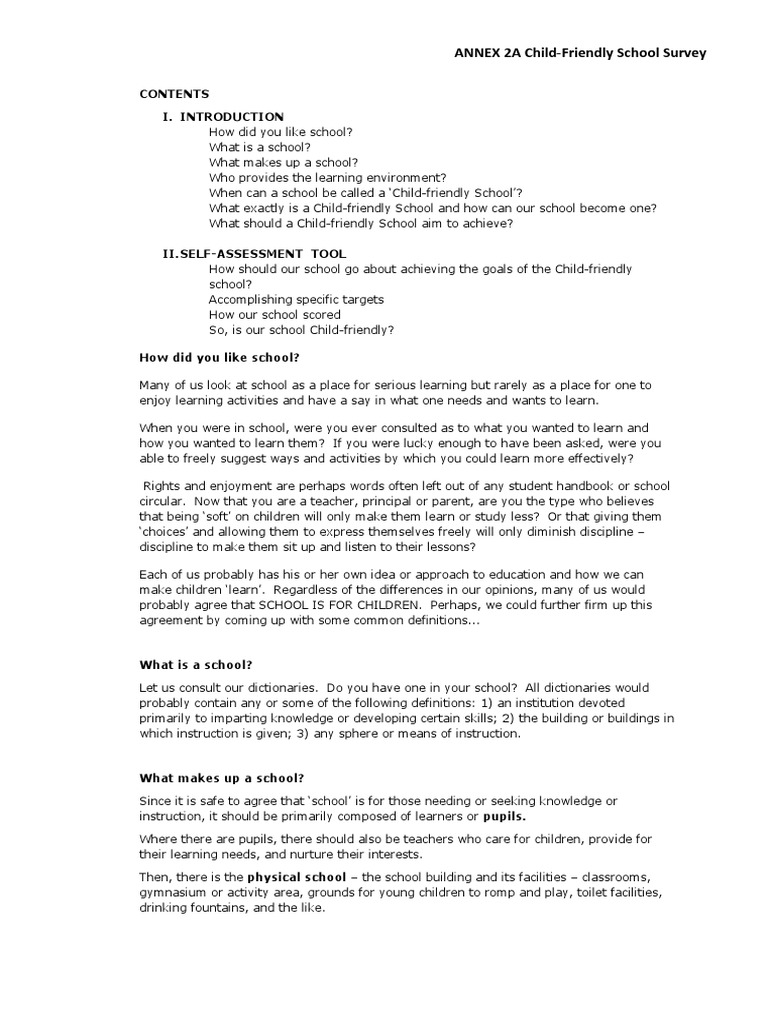 SIP Annex 2A - Child-Friendly School Survey | PDF | Teachers | Schools