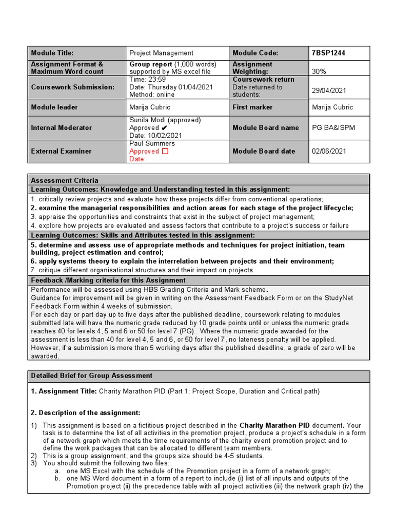 7BSP1244 Assessment Brief 2020-21 A1 DRAFT | PDF | Turnitin | Project ...