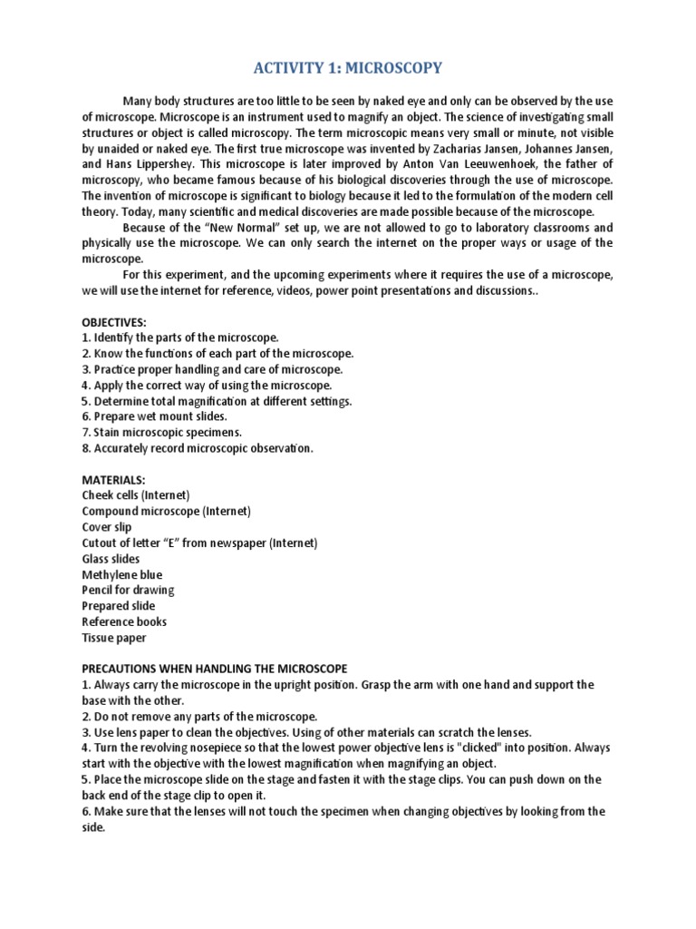 Anaphy Lab Activity 1 | Download Free PDF | Microscope | Microscopy