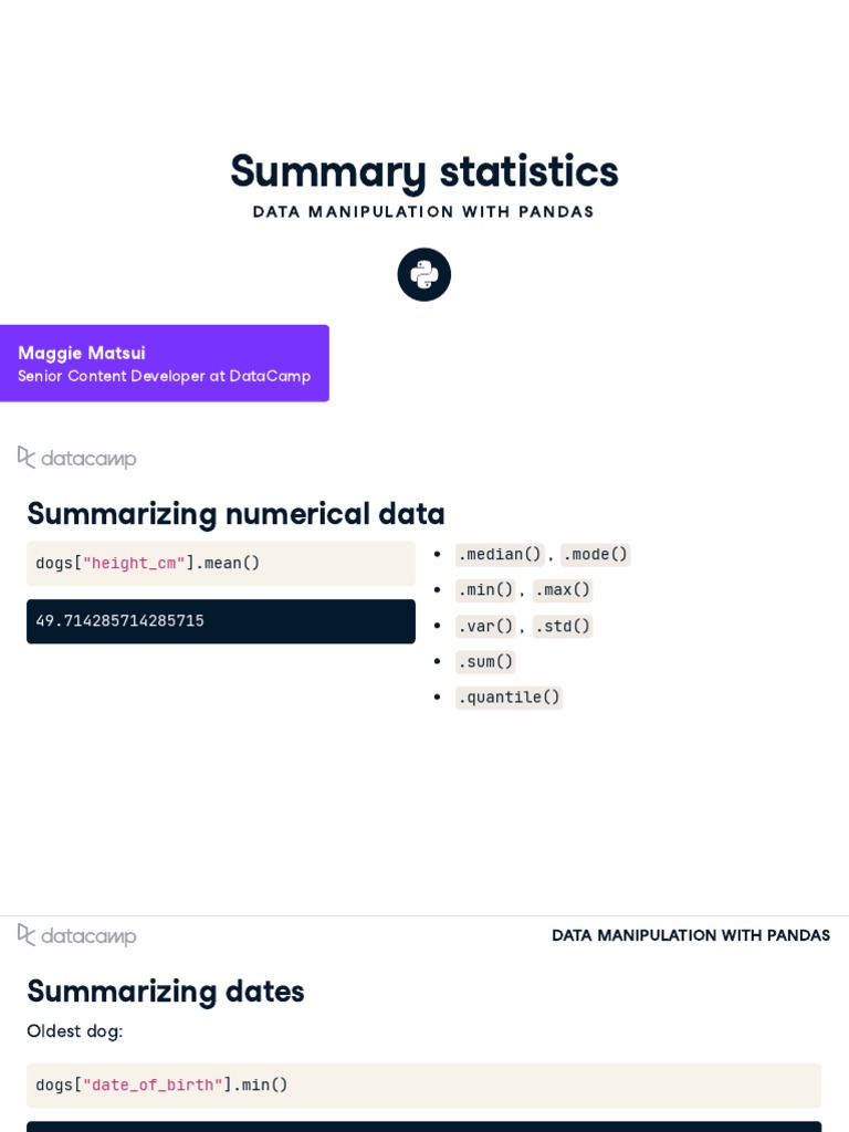 Summary Statistics: Maggie Matsui | PDF | Labrador Retriever | Breeds