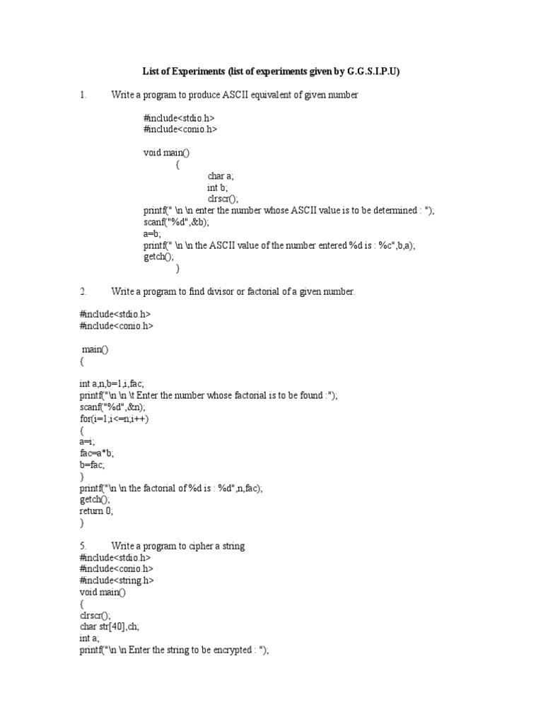 List of Experiments (List of Experiments Given by G.G.S.I.P.U) | PDF | Complex Number | Computer ...
