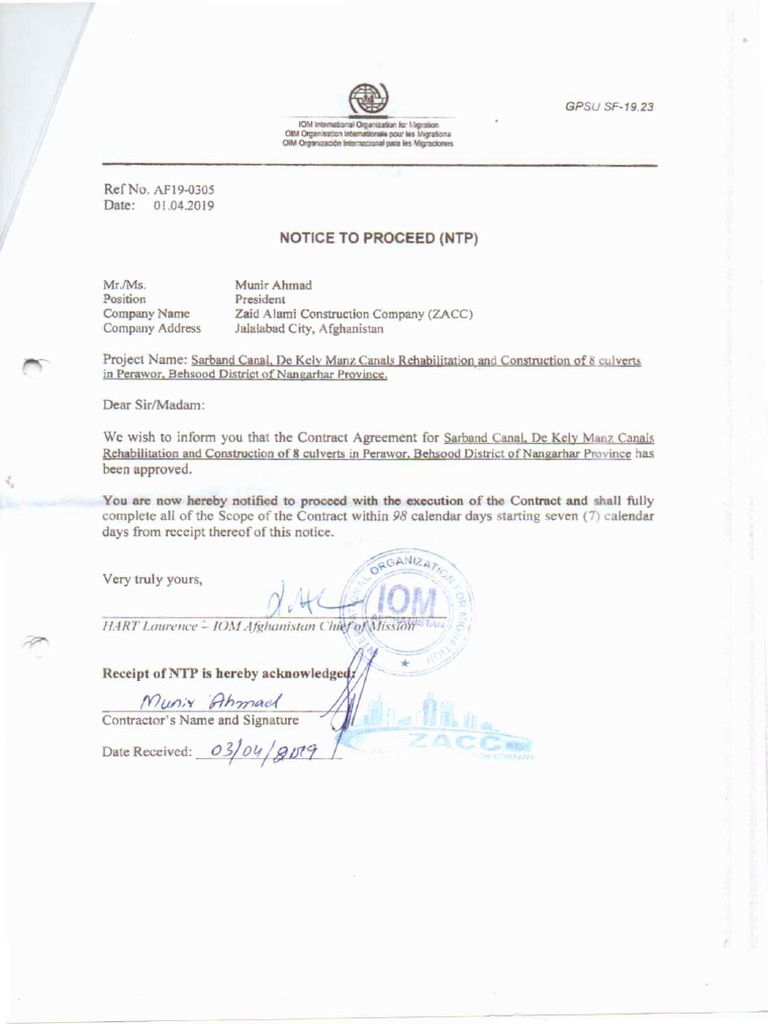 Notice To Proceed (NTP) | PDF