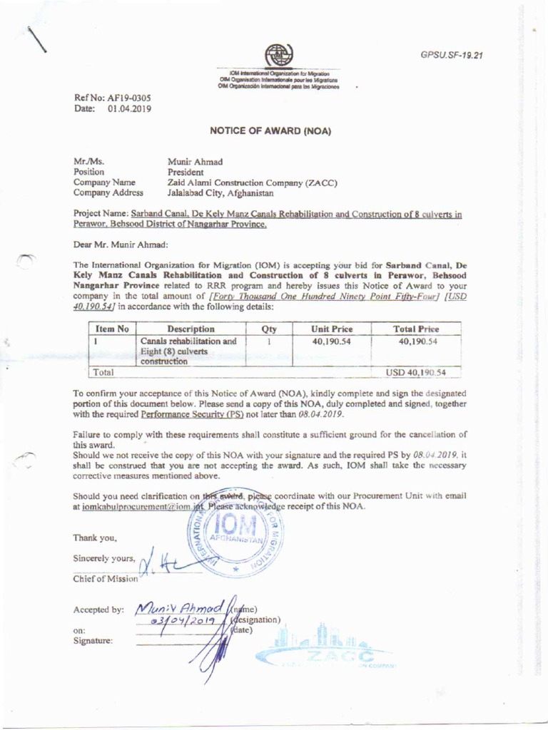 Notice of Award (NOA) | PDF