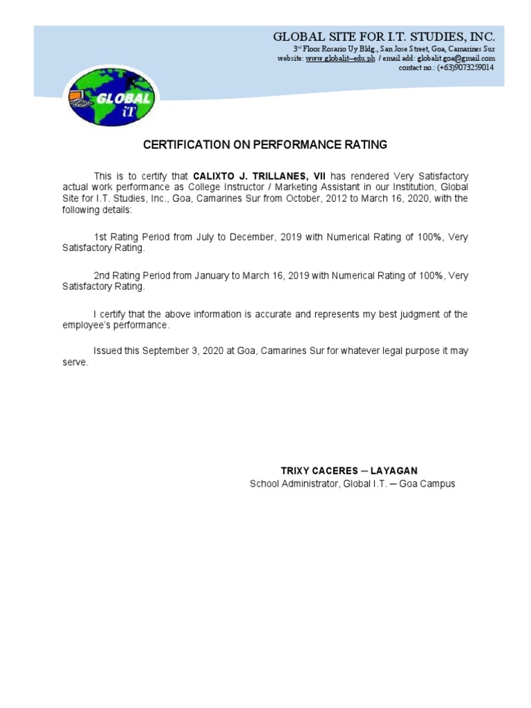 Sample Performance Rating | PDF