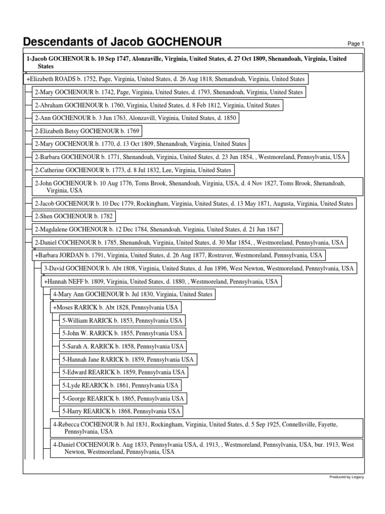 Jacob Gochenour's Descendants Overview | PDF | Sports & Recreation | Travel