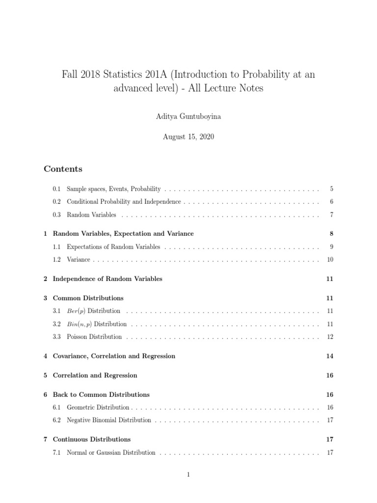 All Lectures 2018 Fall 201 A | PDF | Probability Distribution | Probability Density Function