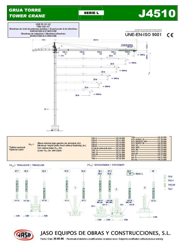 Grúa Torre J4510 - Jaso Equipos | PDF