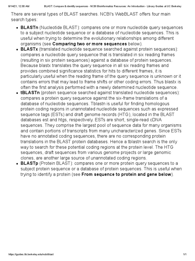 Understanding BLAST Types in Bioinformatics | PDF | Dna Sequencing ...