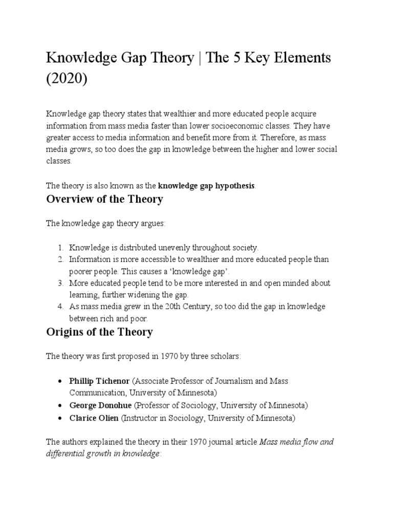 Knowledge Gap Theory - The 5 Key Elements (2020) | PDF | Mass Media ...