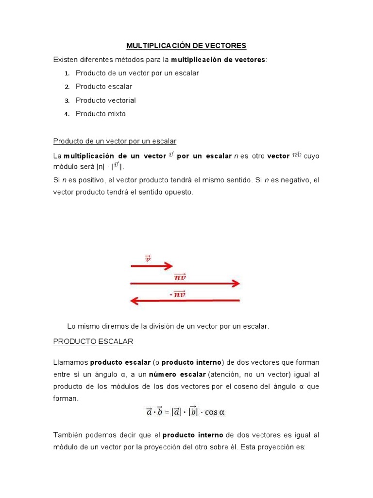 Multiplicacion de Vectores | PDF | Vector Euclidiano | Escalar ...