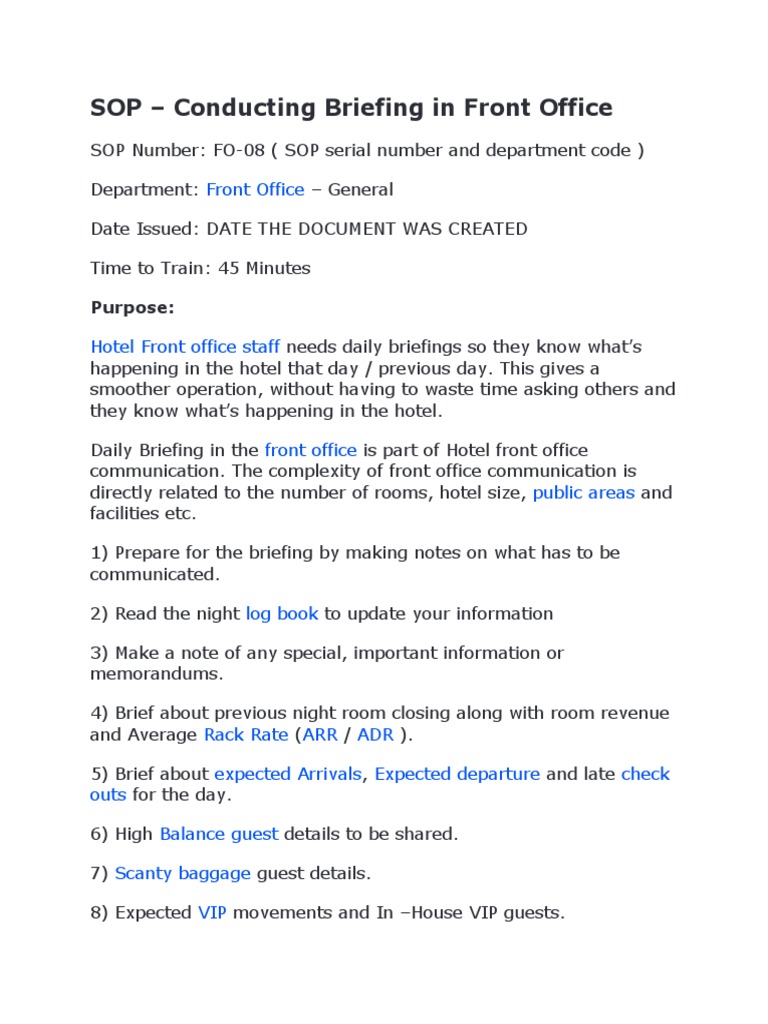 Front Office Daily Briefing SOP | PDF