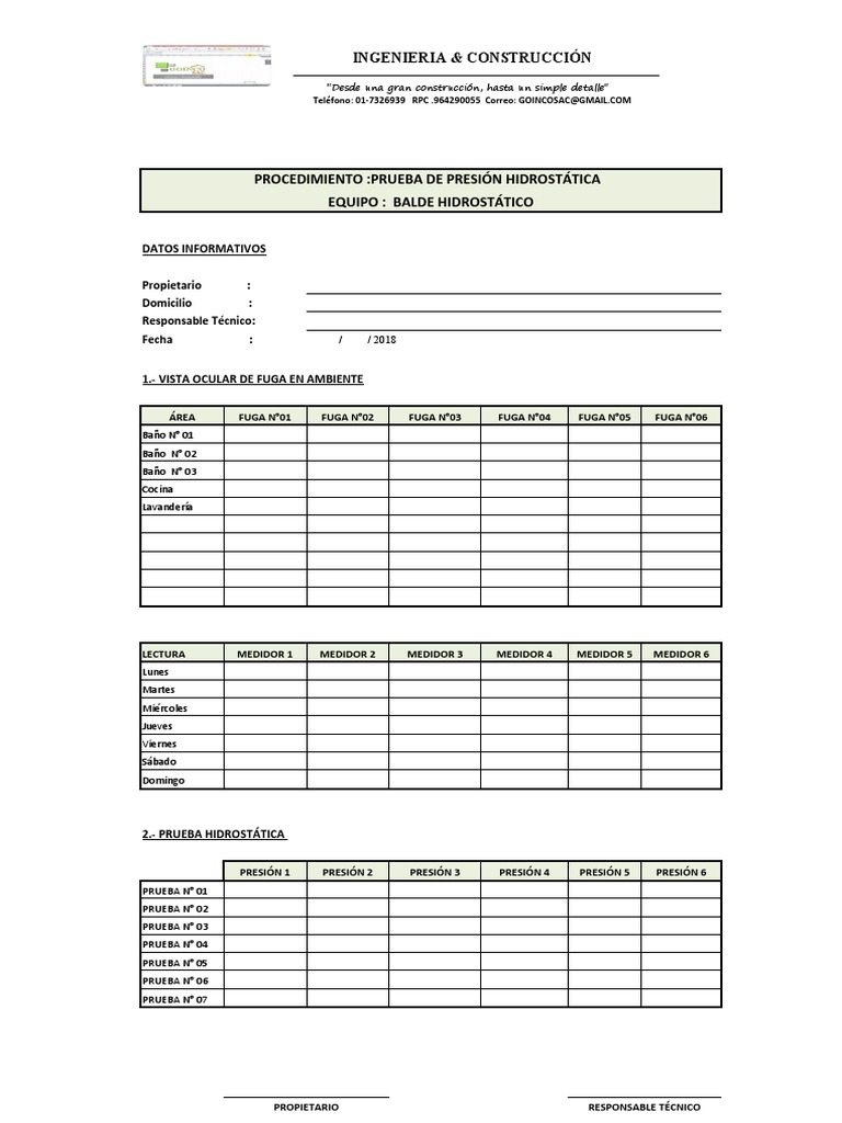 Formato de Prueba Hidrostática | PDF