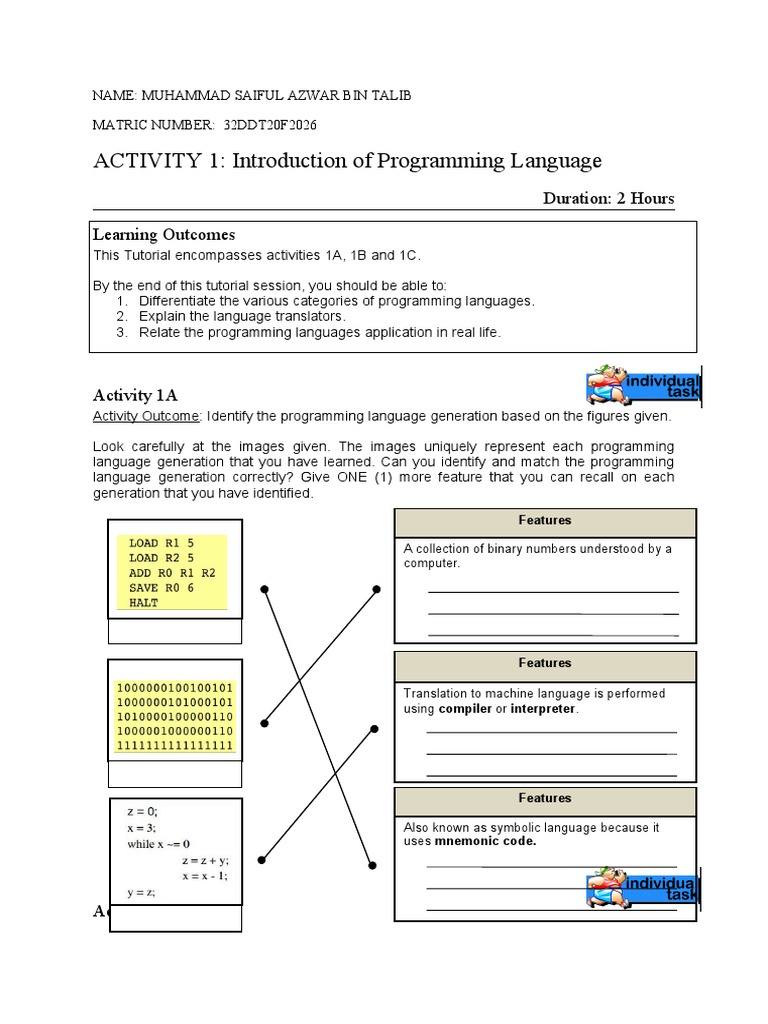 Programming Language Tutorial Activity | PDF | Computer Programming ...