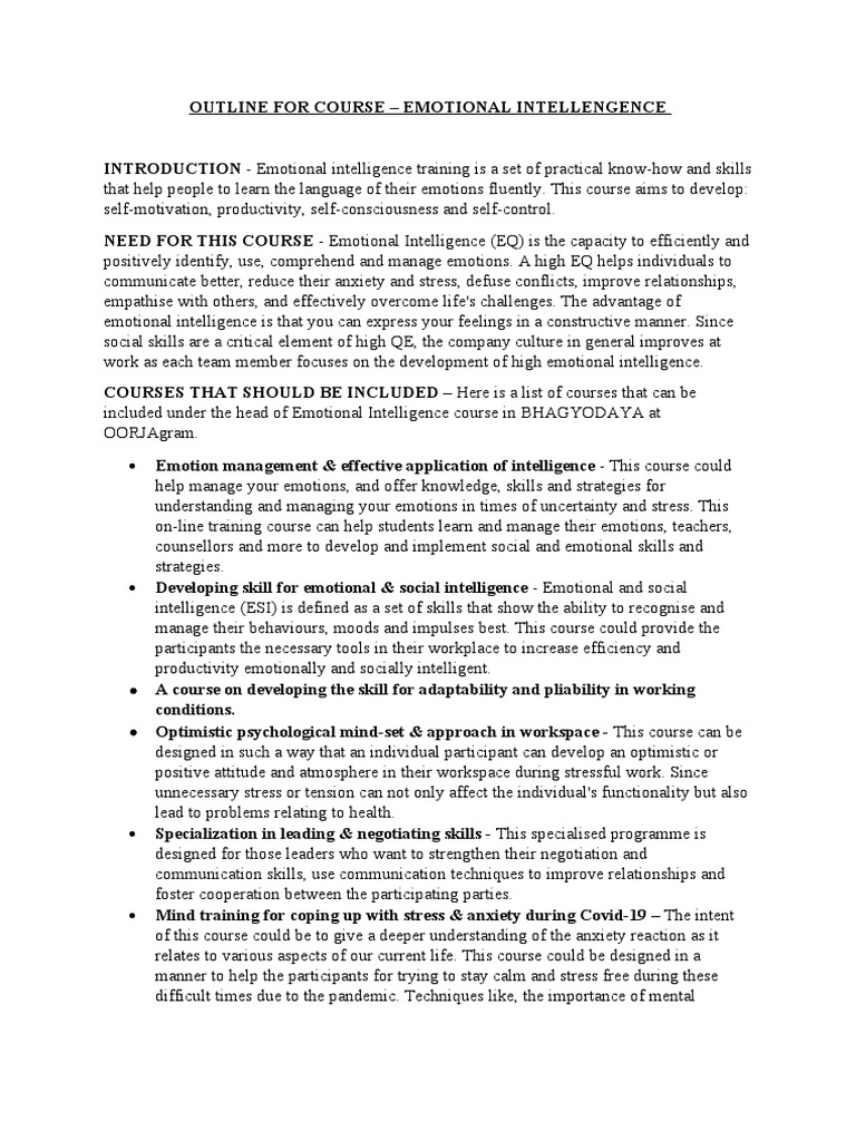 Outline For Course - Emotional Intelligence | PDF | Intelligence ...