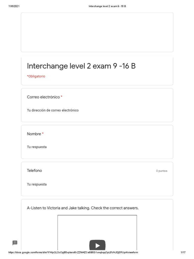 Interchange Level 2 Exam 9 - 16 B | PDF