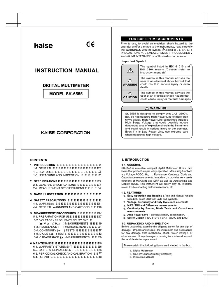 Instruction Manual: MODEL SK-6555 Digital Multimeter | Download Free PDF | Electrical Network ...