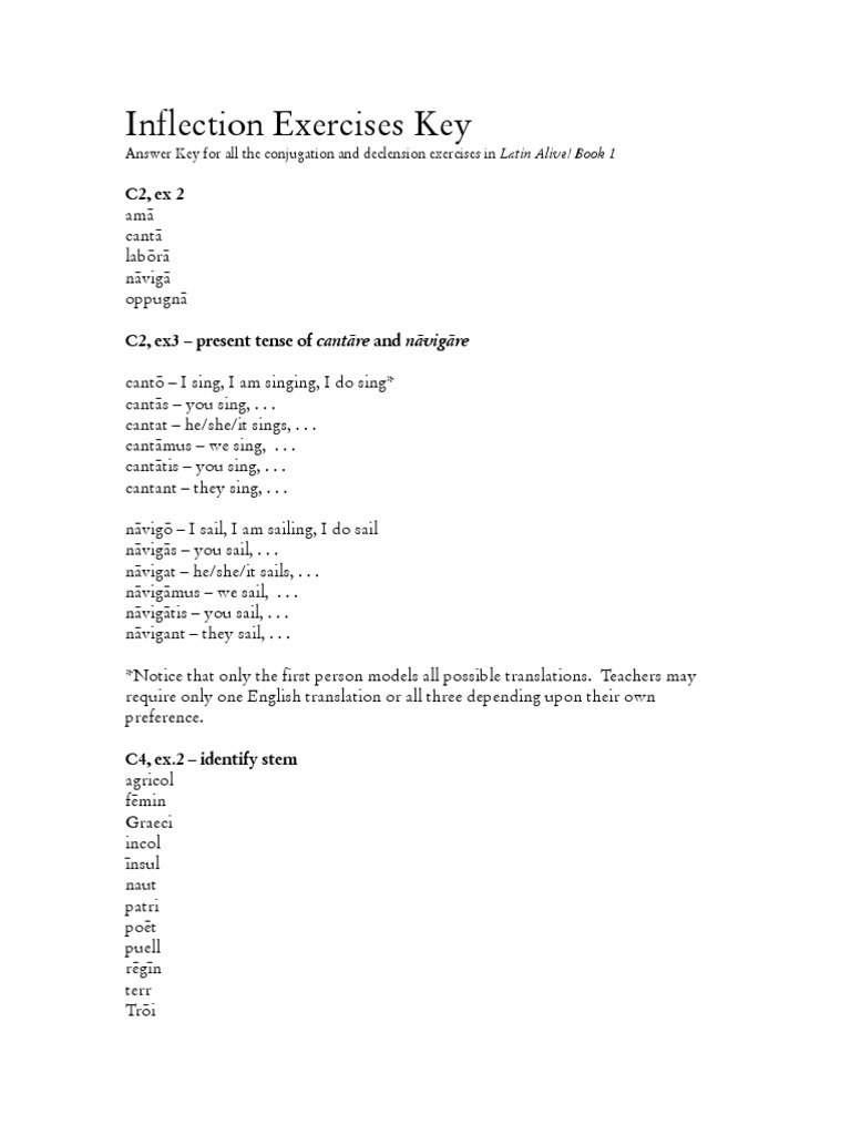 Inflection Exercises Key: Answer Key For All The Conjugation and ...