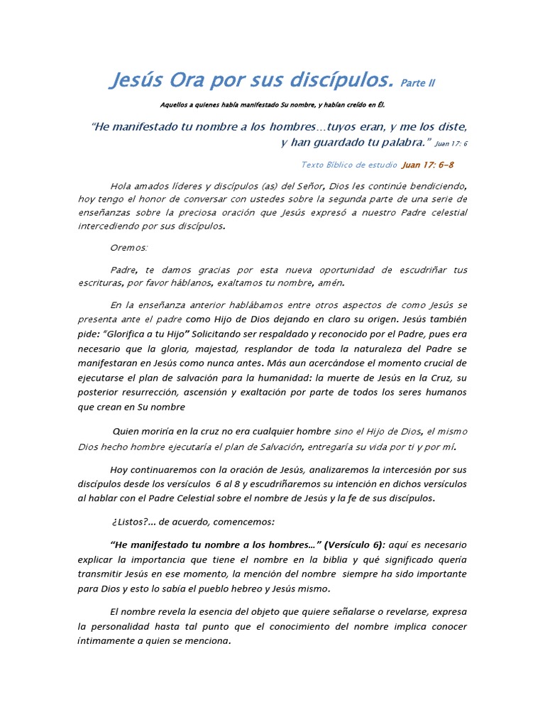 Jesús Ora Por Sus Discípulos Parte 2 Hector Rodriguez Junco Version ...