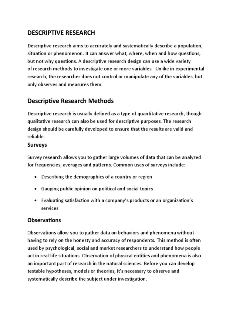 Descriptive Research | Download Free PDF | Survey Methodology ...