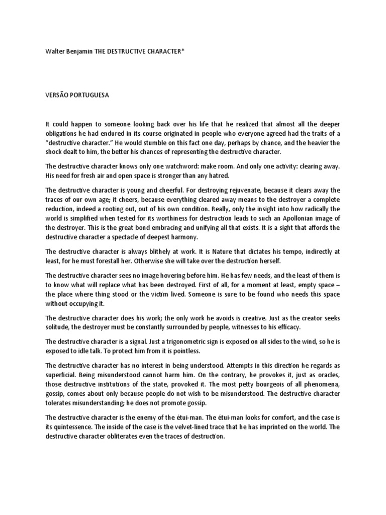 Walter Benjamin THE DESTRUCTIVE CHARACTER | PDF | Philosophical Theories