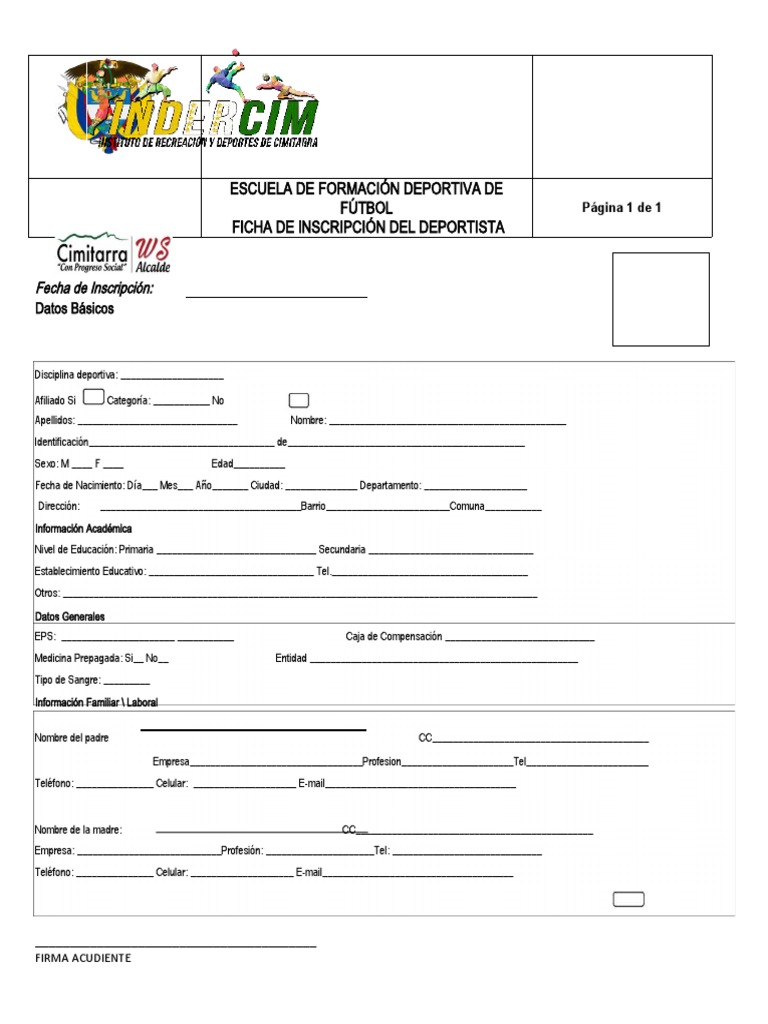 Ficha de Inscripción Deportiva Fútbol | PDF