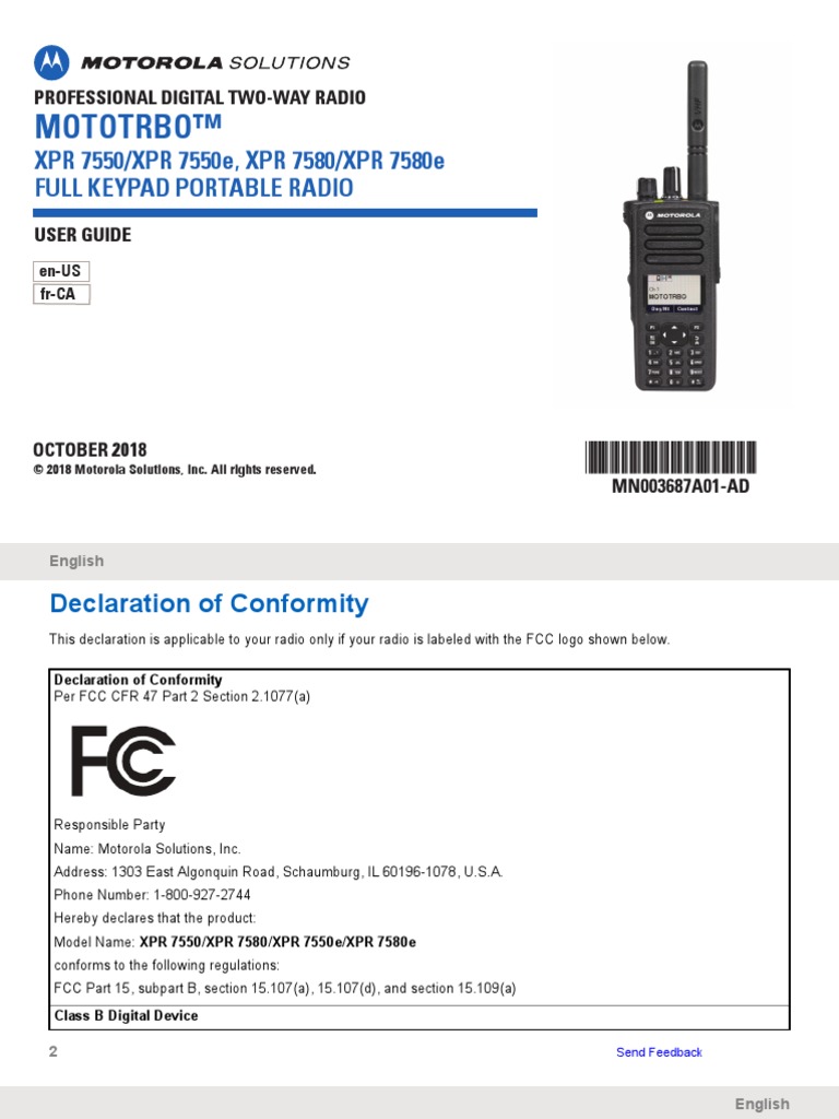 User Guide Xpr7550e Xpr7580e Color Display | PDF | Bluetooth | Radio