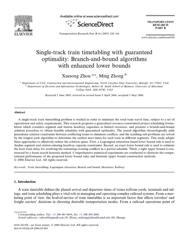 Single-Track Train Timetabling With Guaranteed Optimality: Branch-And-Bound Algorithms With ...