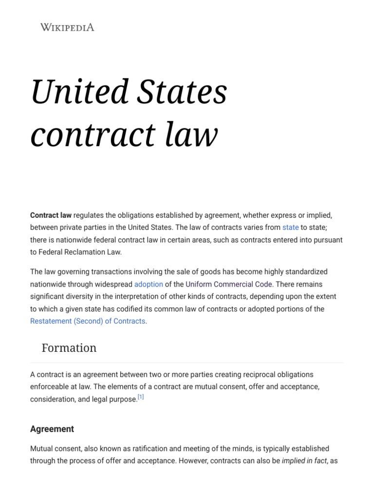 U.S. Contract Law Overview | PDF | Offer And Acceptance | Damages