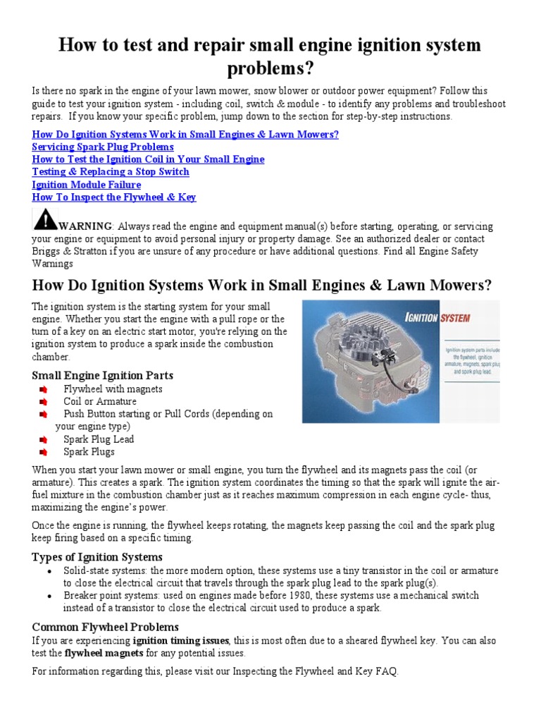 How To Test and Repair Small Engine Ignition System Problems | PDF ...