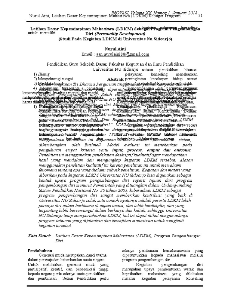 31 Latihan Dasar Kepemimpinan Mahasiswa LDKM Sebagai Program Pengembangan Diri Personality ...