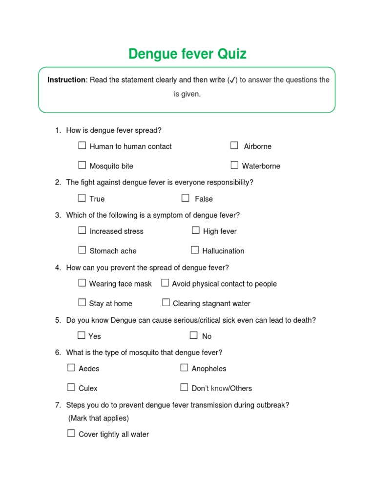 Dengue Fever Quiz | PDF