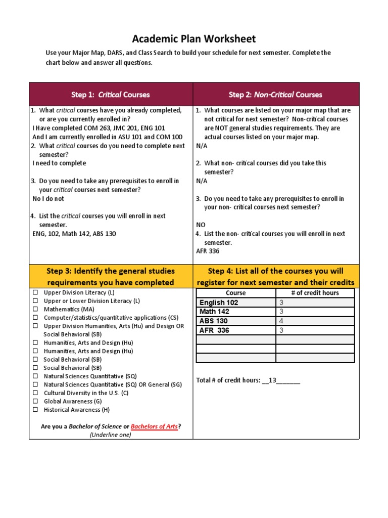 Academic Plan Worksheet - ASU 101 | PDF | Academia | Science