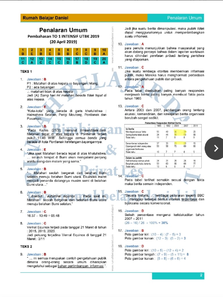 Pembahasan Latihan Soal TPS UTBK 1 (SFILE | PDF