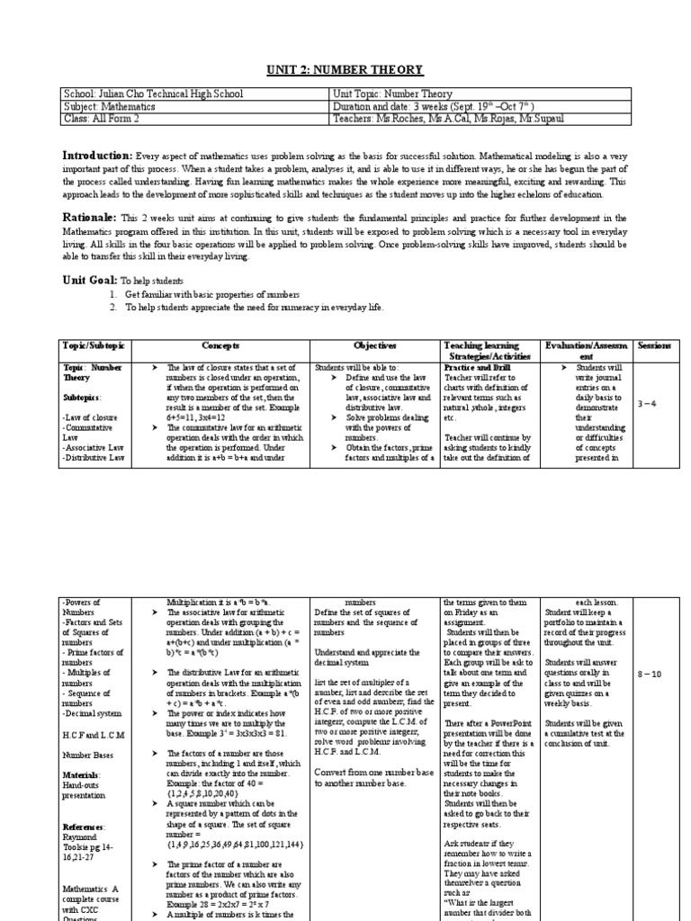 Unit #2 NUMBER THEORY | PDF | Numbers | Decimal
