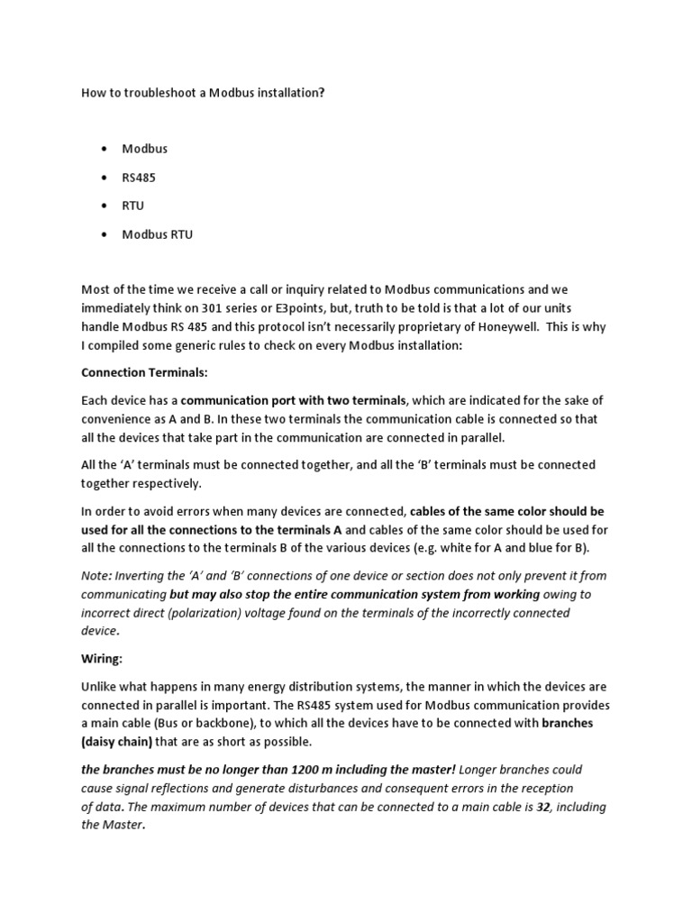 How To Troubleshoot A Modbus Installation | PDF | Electrical Resistance ...