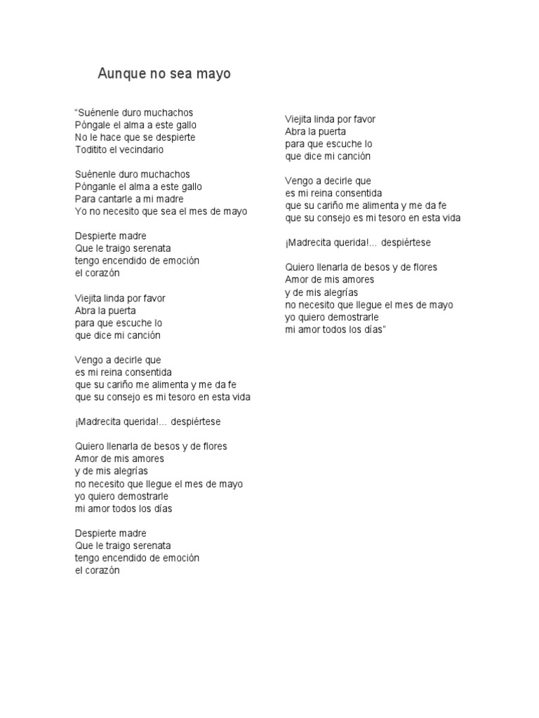 Aunque No Sea Mayo Canciones | PDF | Oración