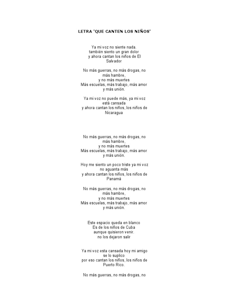 LETRA Que Canten Los Niños | PDF